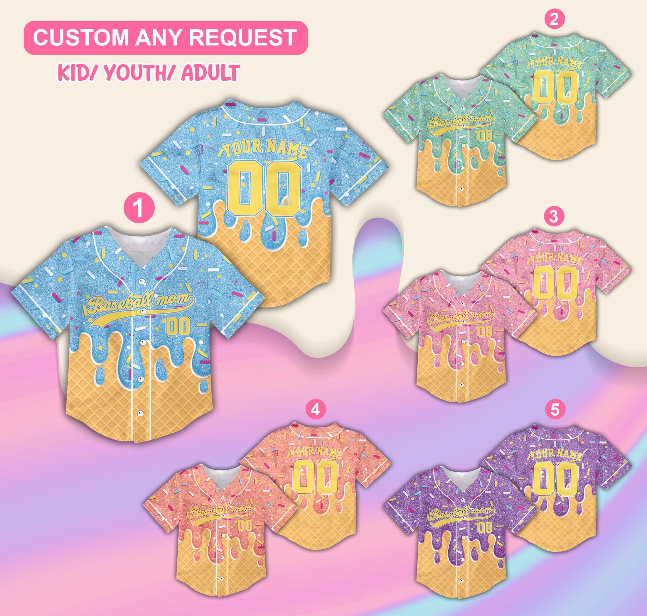 Personalized Ice Cream Drip Baseball Jersey, PRINTED GLITTER Ice Cream ...
