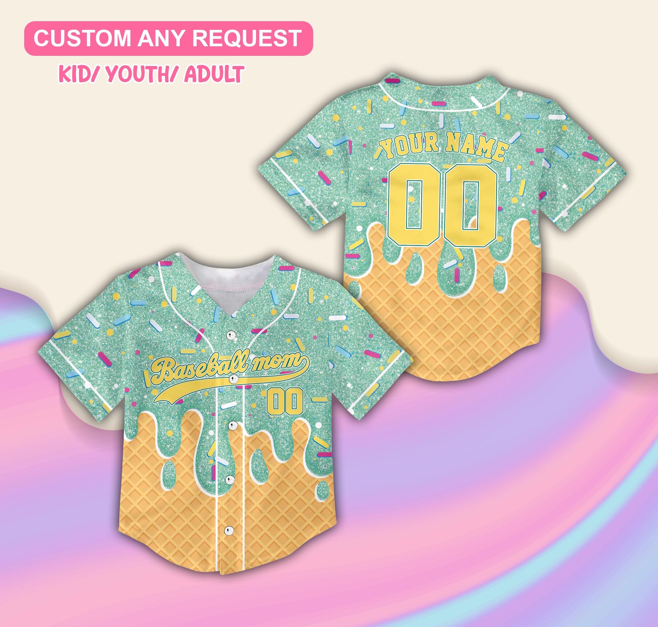 Personalized Ice Cream Drip Baseball Jersey, PRINTED GLITTER Ice Cream ...