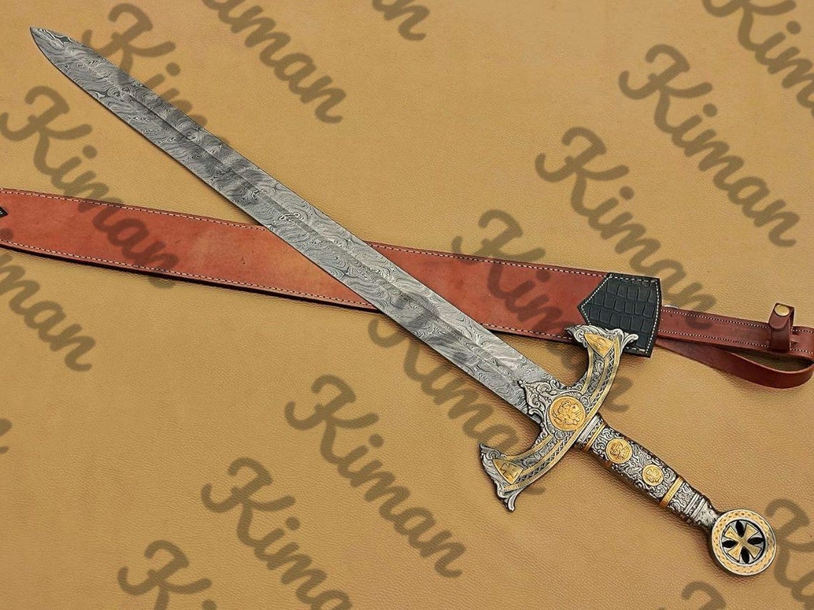 Handmade Templar Knight Sword – Engraved Medieval Replica Long Sword ...