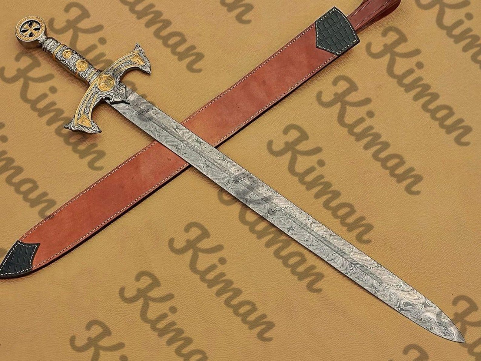 Handmade Templar Knight Sword – Engraved Medieval Replica Long Sword ...