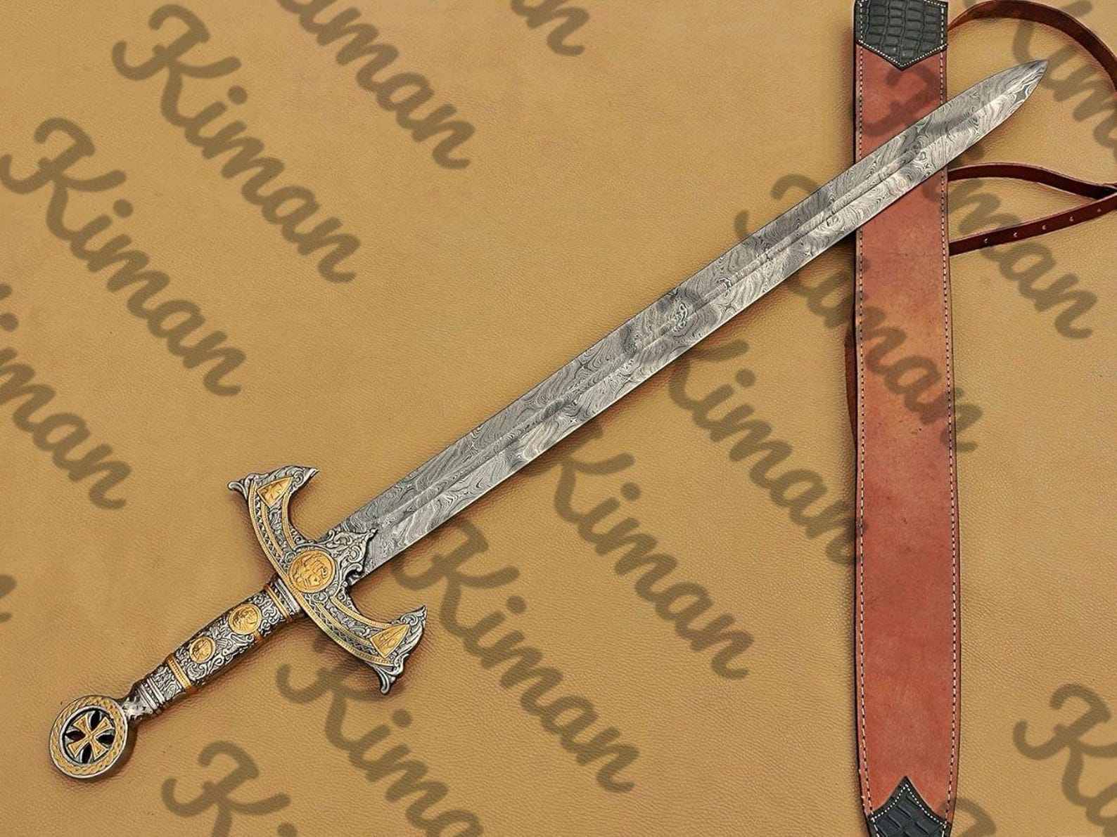 Handmade Templar Knight Sword – Engraved Medieval Replica Long Sword ...