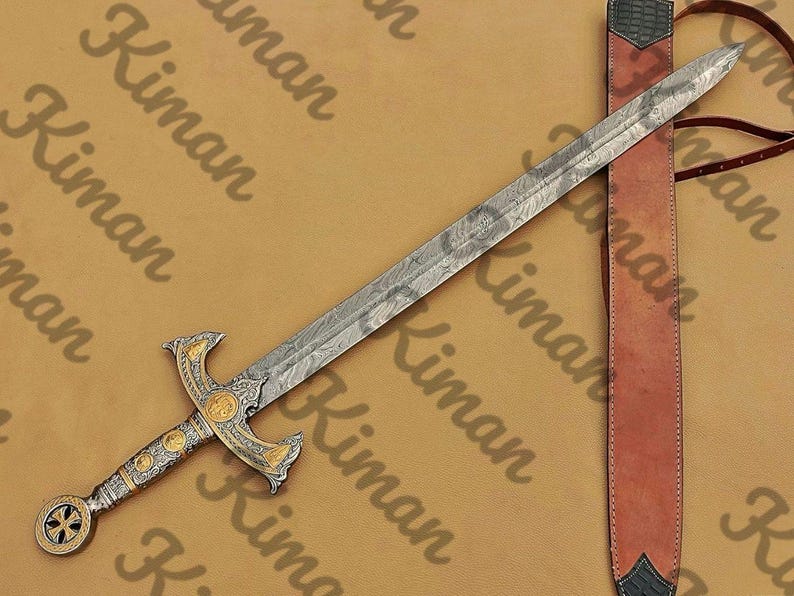 Handmade Templar Knight Sword – Engraved Medieval Replica Long Sword ...