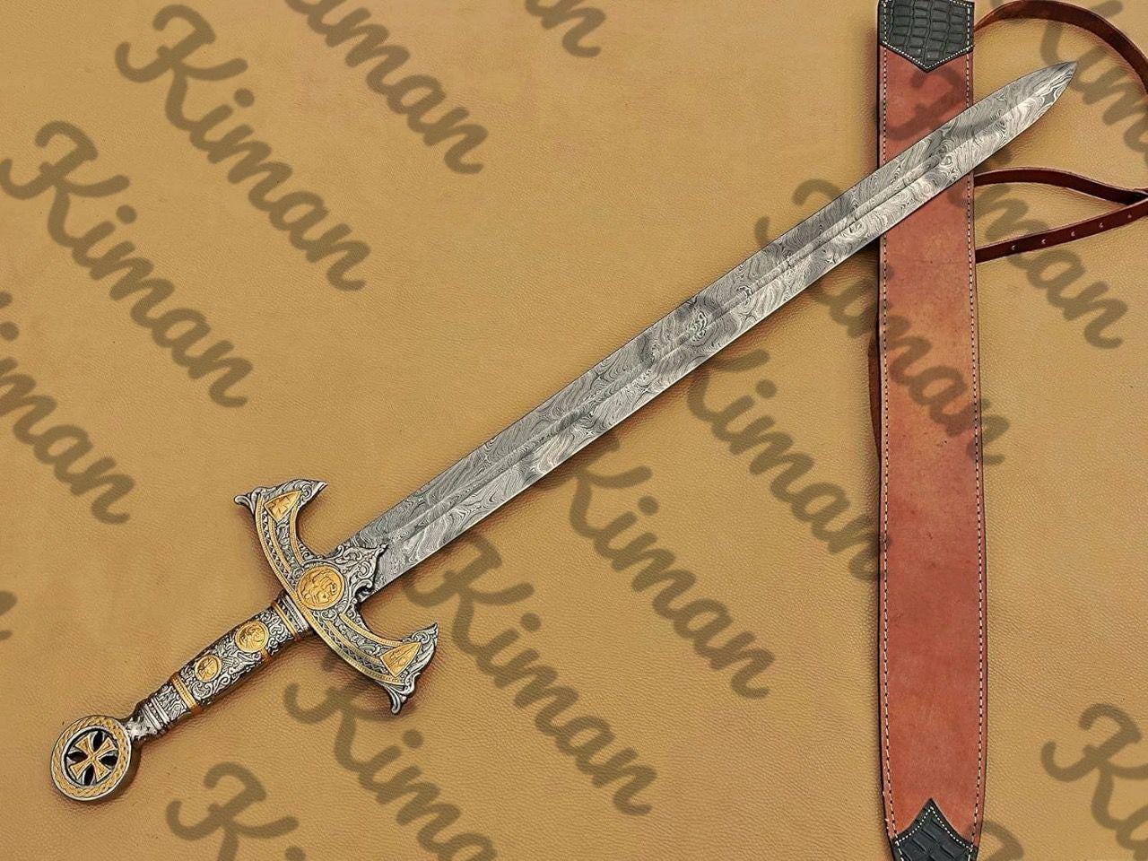 Handmade Templar Knight Sword – Engraved Medieval Replica Long Sword ...