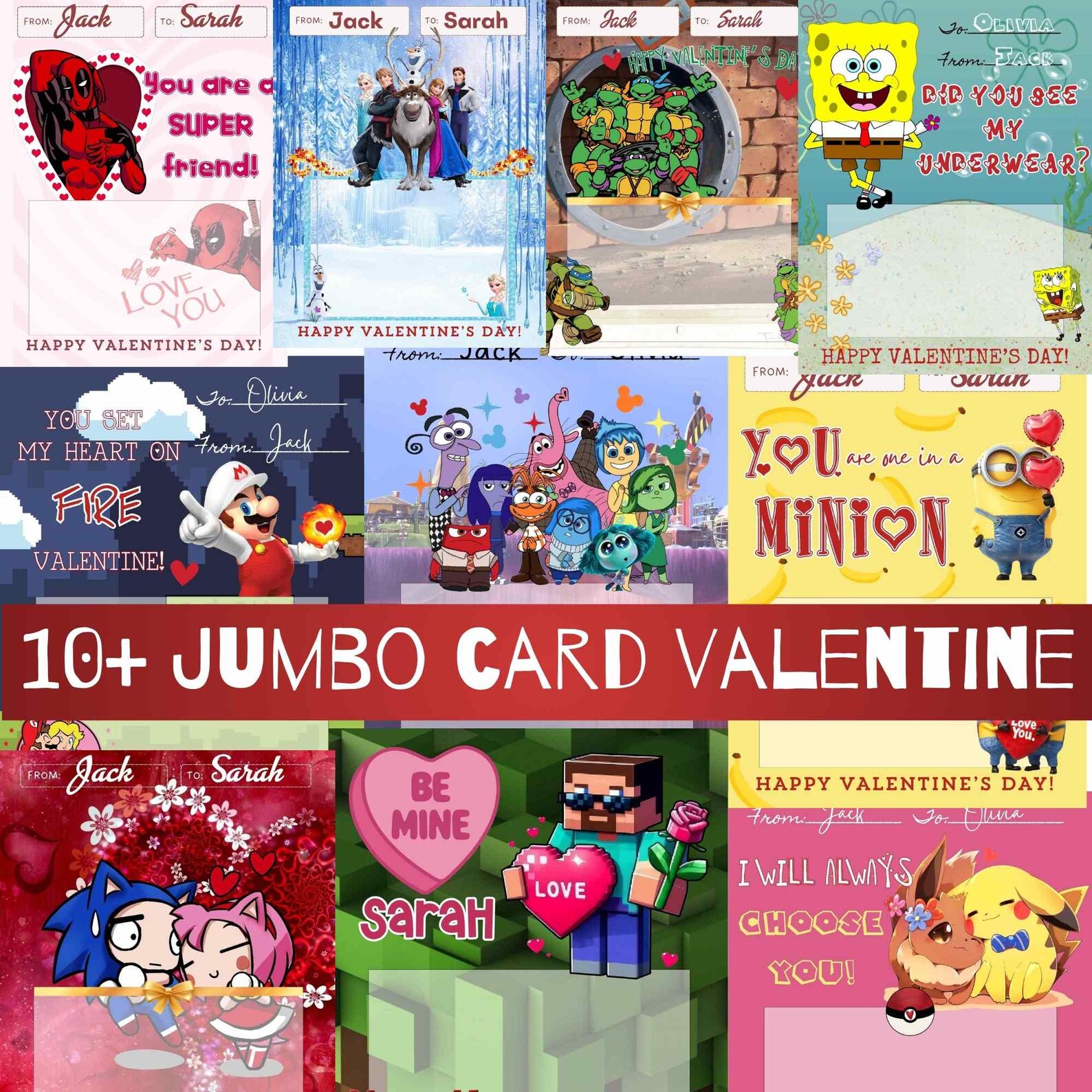 10+ Jumbo Valentine's Day Card Bundle, Printable Candy Snack Gift Card ...