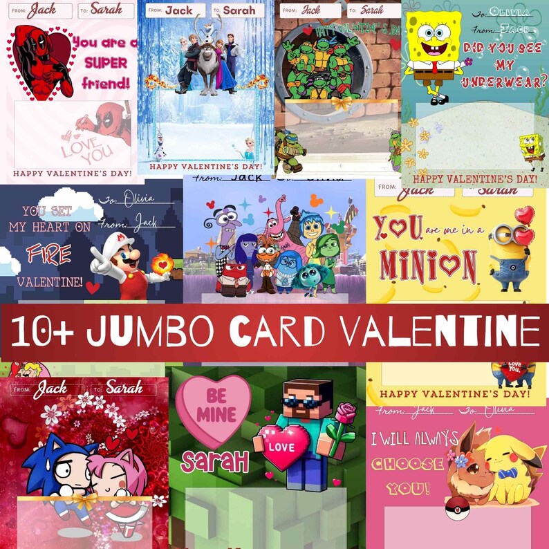 10+ Jumbo Valentine's Day Card Bundle, Printable Candy Snack Gift Card ...