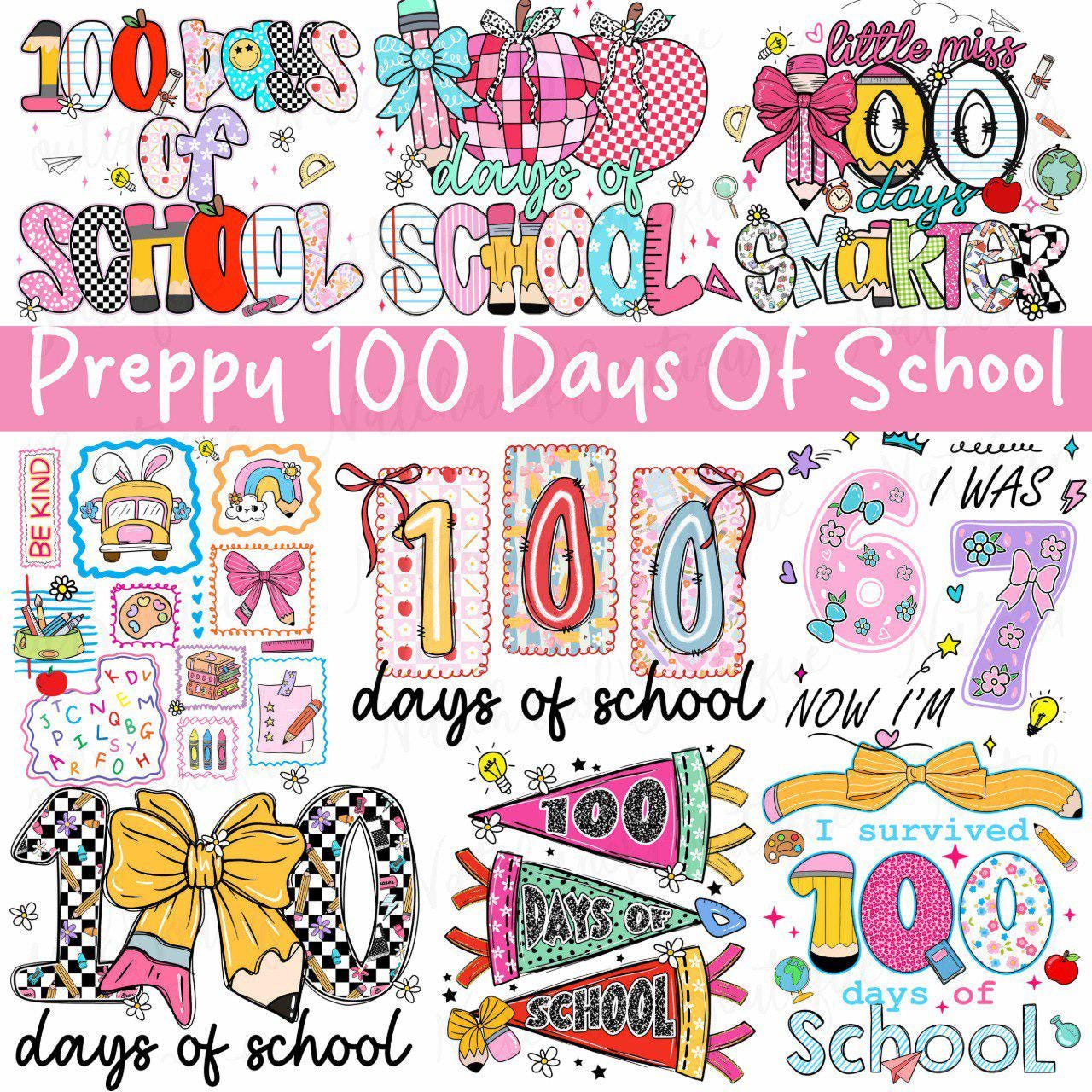 Preppy 100 Days of School Coquette Png Bundle - Digital Download - Etsy