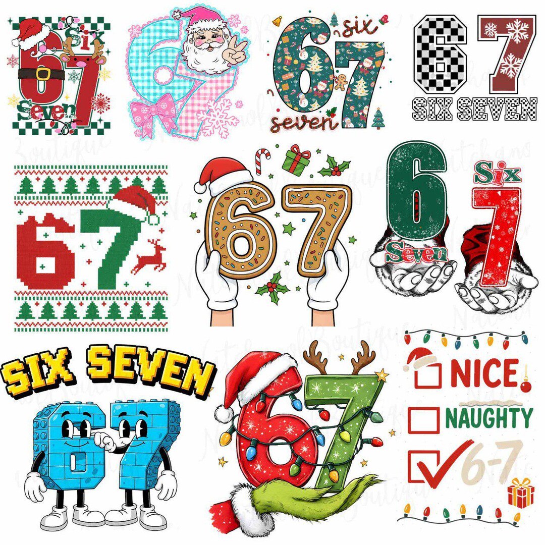 Funny Christmas Santa Say 6 7 Png Bundle - Trending Six Seven Clipart ...