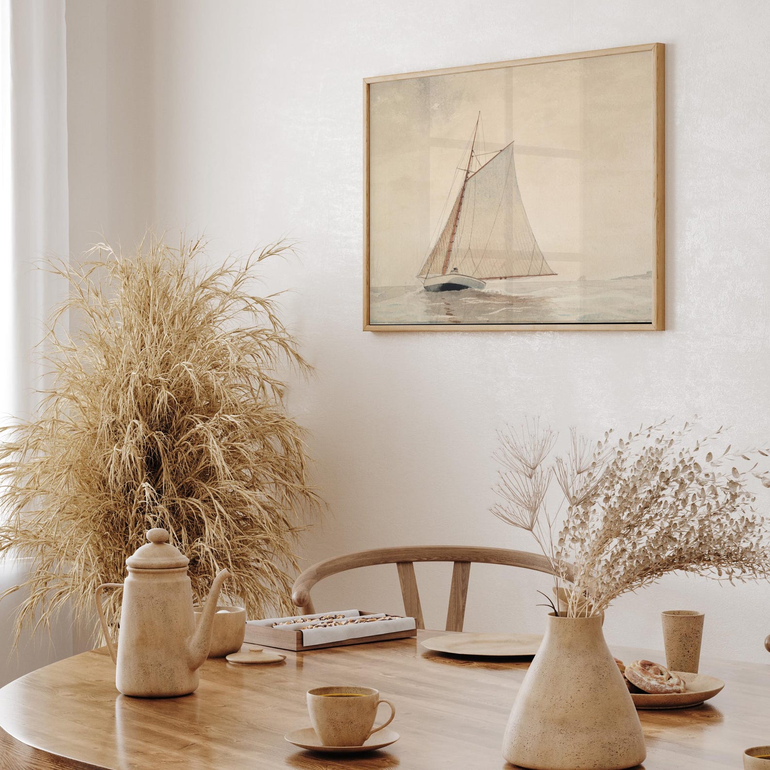 Sailboat Wall Art Print, Coastal Nautical Decor for Beach House, Ocean ...