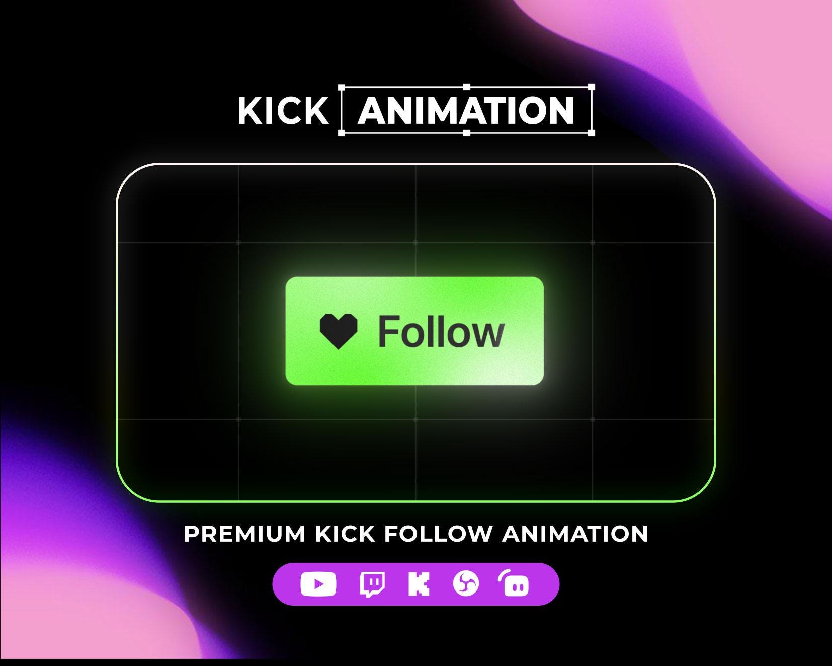 Premium Kick Follow Button Overlay, Animated Kick Follow Alert, Kick ...