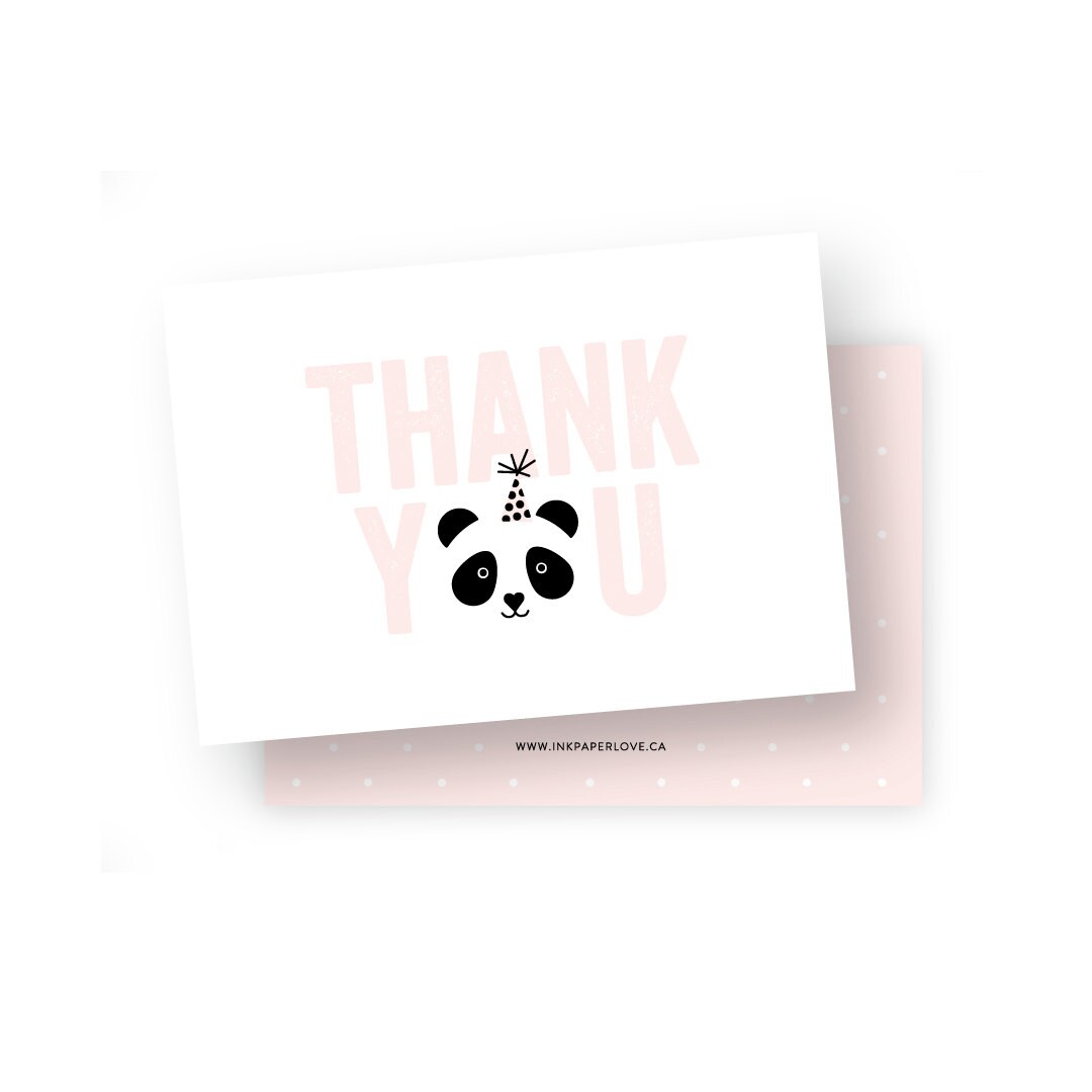 Panda Birthday Thank You Card, Birthday Card, Printable Party Note Card ...