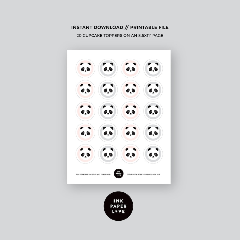 PANDA CUPCAKE TOPPERS Are Printable, for Kids Birthday Party Cupcakes ...