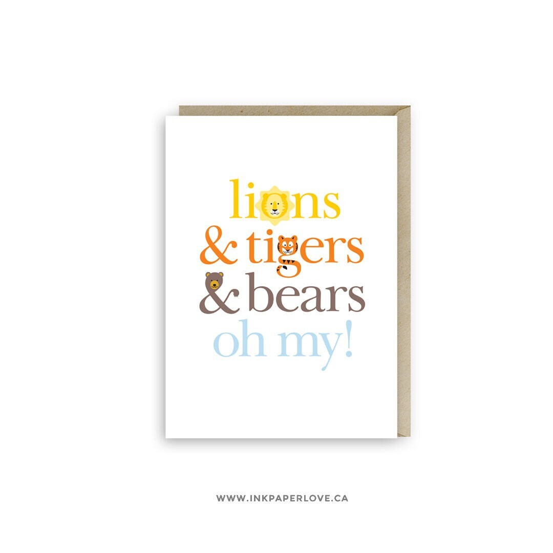 Lions and Tigers and Bears Oh My Animal Card Using Illustration and ...