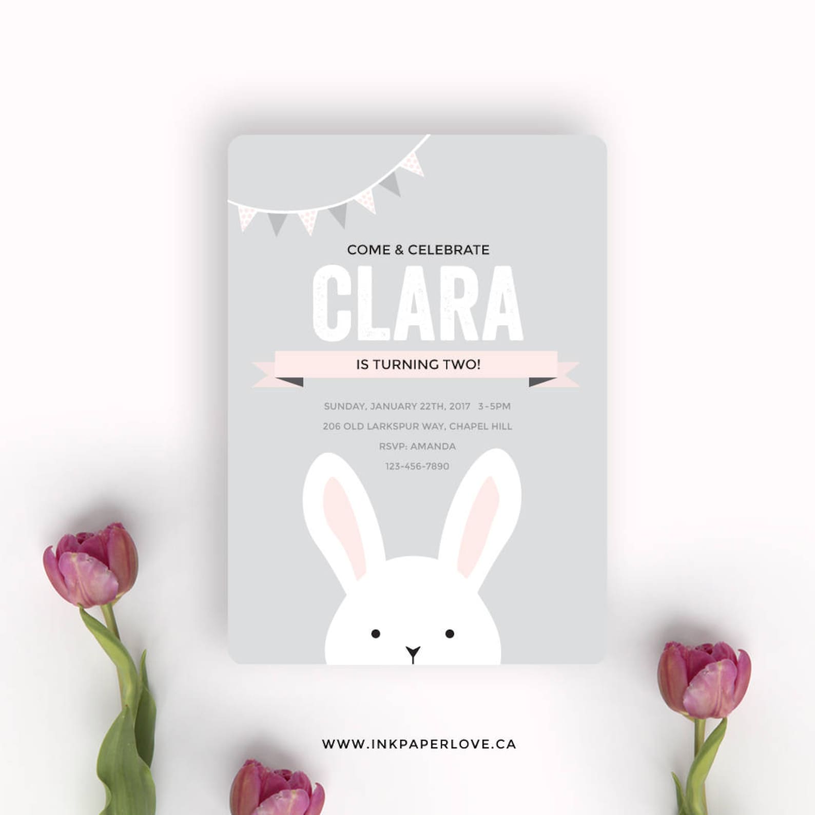 BUNNY PARTY INVITATION is Custom for Your Birthday Party, a Printable ...