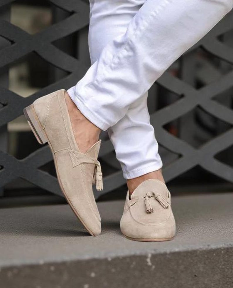 Handmade Light Beige Suede Dress Moccasin, Formal, Office Moccasin ...