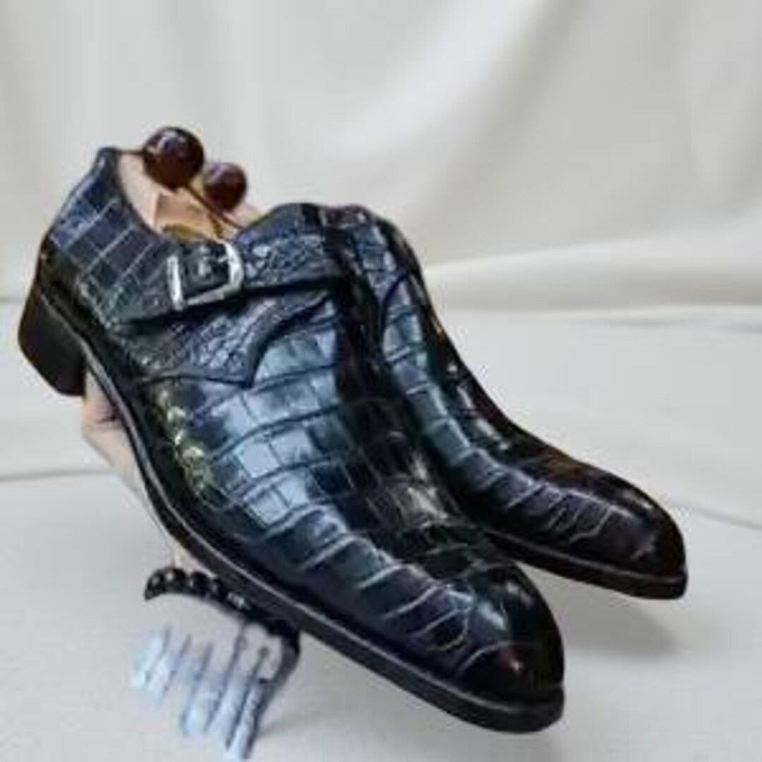 Handmade Black Leather Texture Single Monk Strap Boots Men Dress Shoes ...