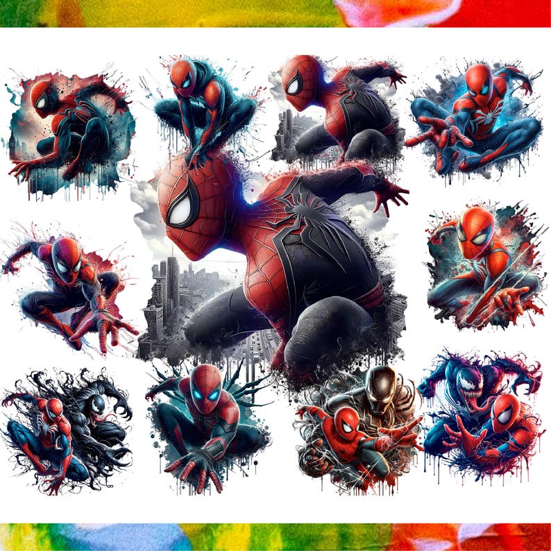 10 PNG Spiderman Splash and Watercolor Digital Design PNG File for ...