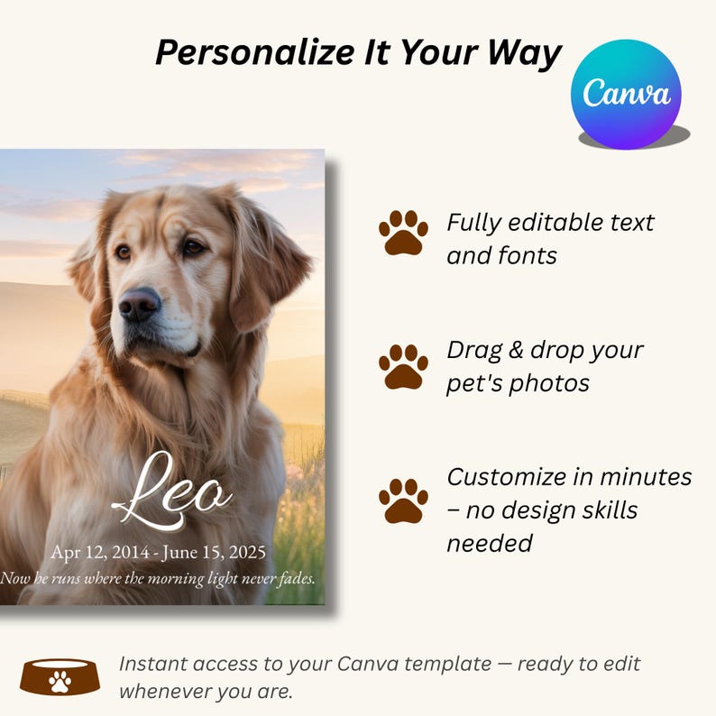 Dog Funeral Program Template – Editable Pet Memorial Booklet | Canva ...