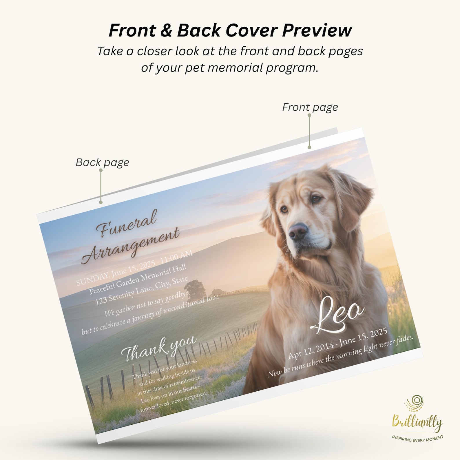 Dog Funeral Program Template – Editable Pet Memorial Booklet | Canva ...