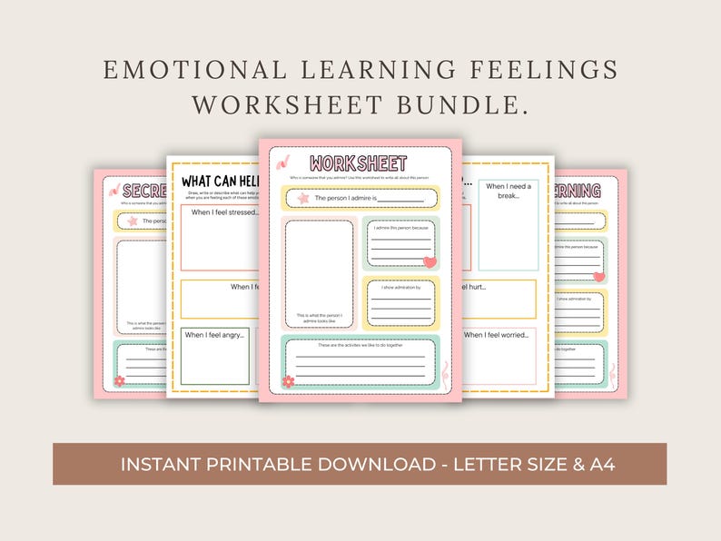 Emotions Worksheets, Feelings Flashcards, SEL Activities (printable PDF ...
