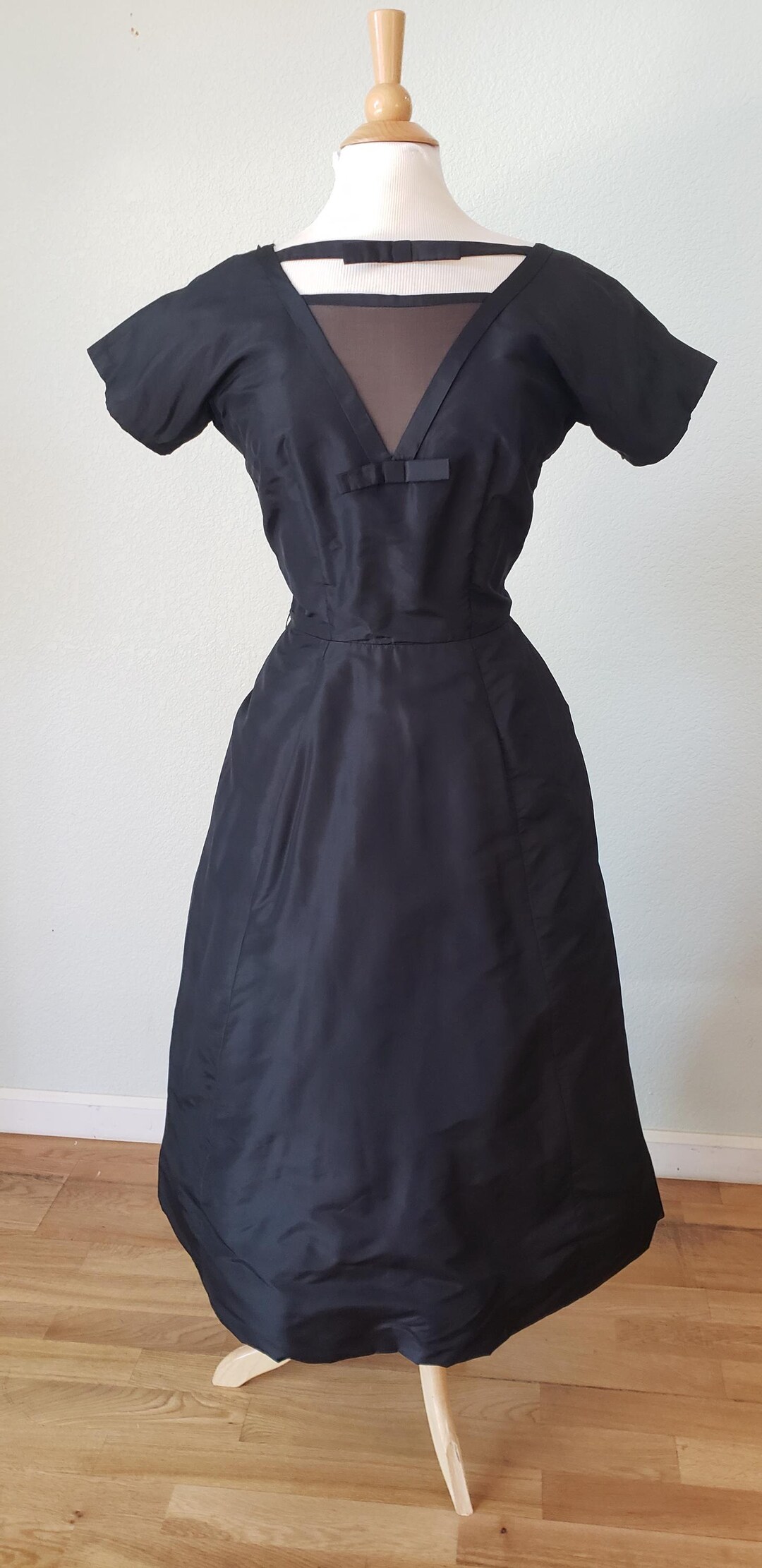 1950s Oleg Cassini Black Silk Taffeta Evening Dress / 50s Party Dinner ...