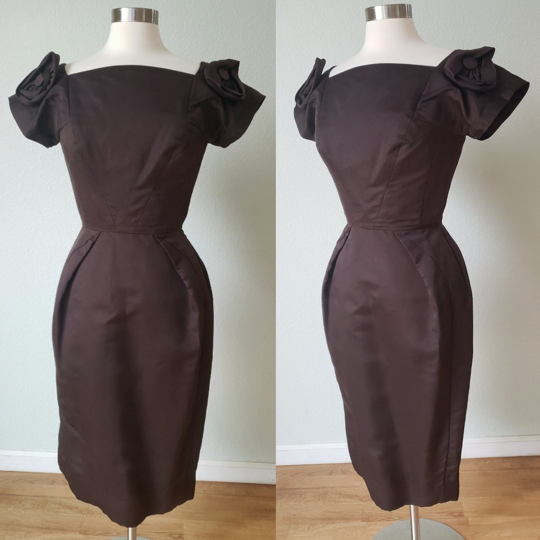 1960s Sculptural Hourglass Silk Satin Bombshell Cocktail Dress / 60s ...