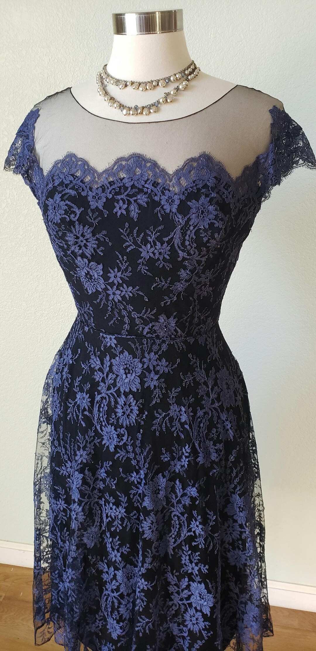 Elegant 1950s Peggy Hunt Shapely Lace Over Crepe Dinner Dress / 50s ...