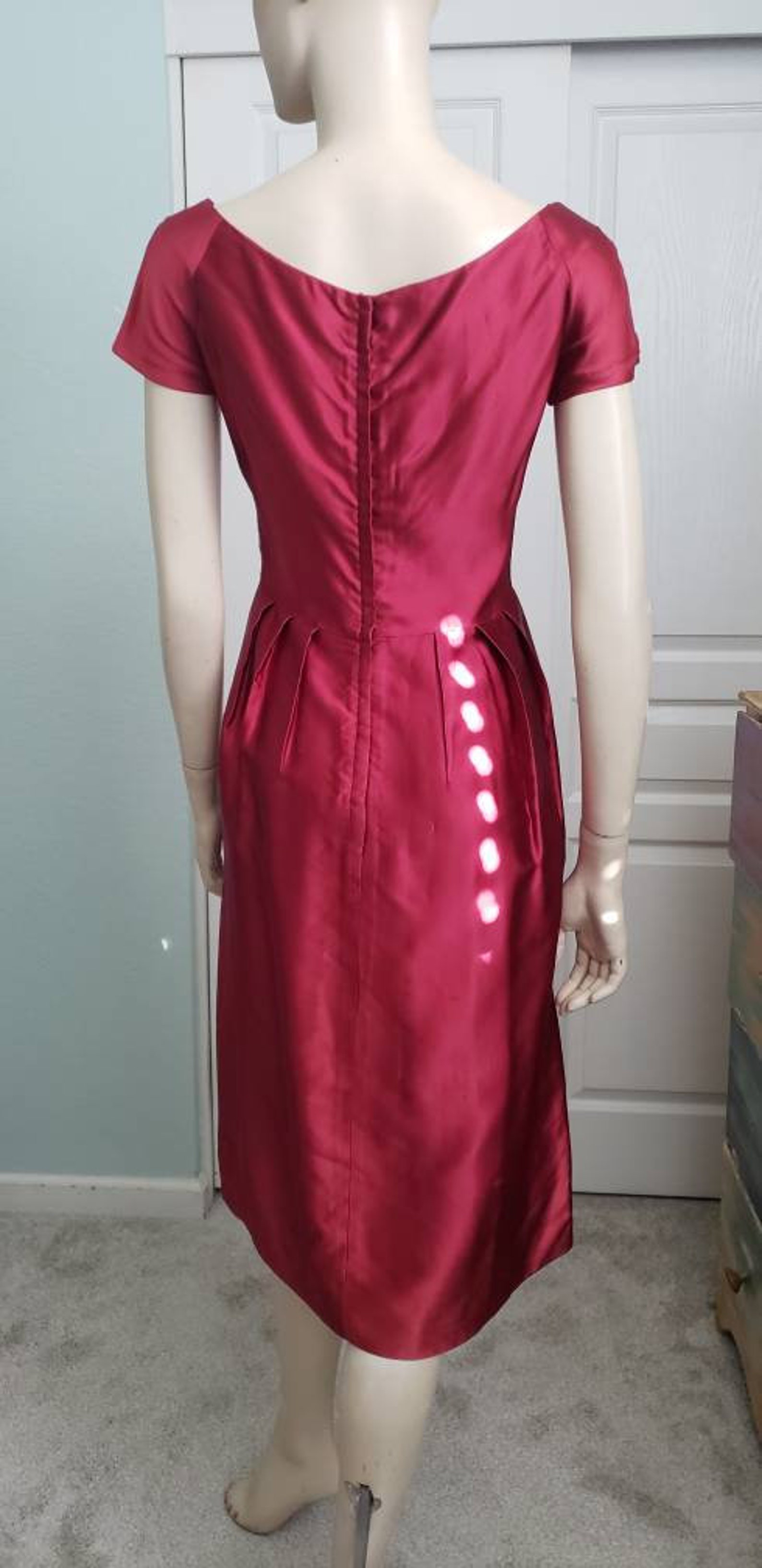 1950s-60s Red Satin Dinner Dress With Fringed Bow / 50s Red - Etsy