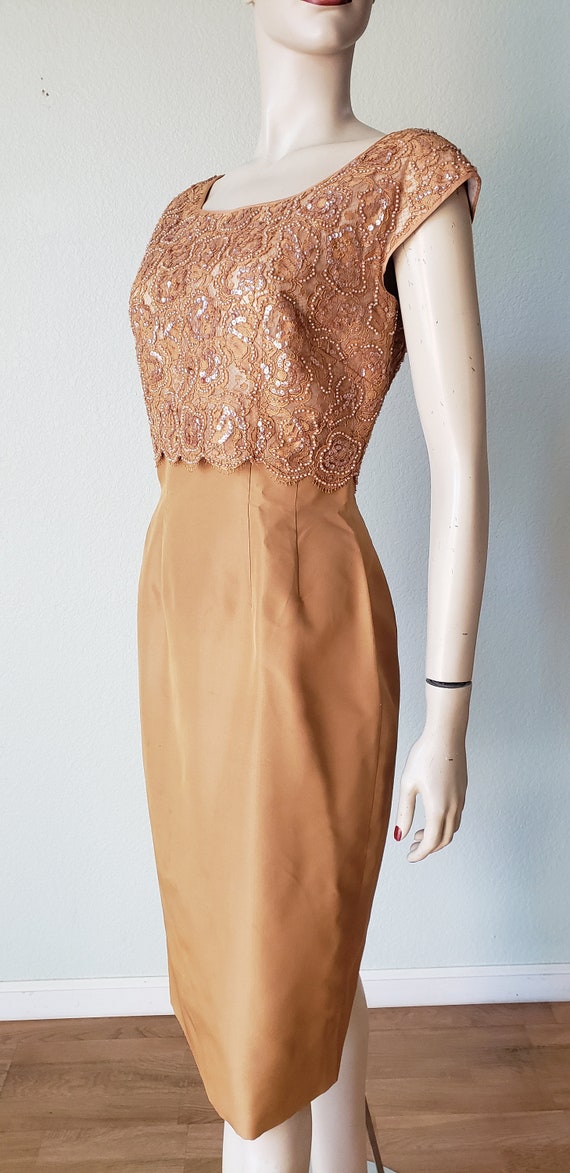 1960s Colin Original Silk Wiggle Dress with Lace and … - Gem