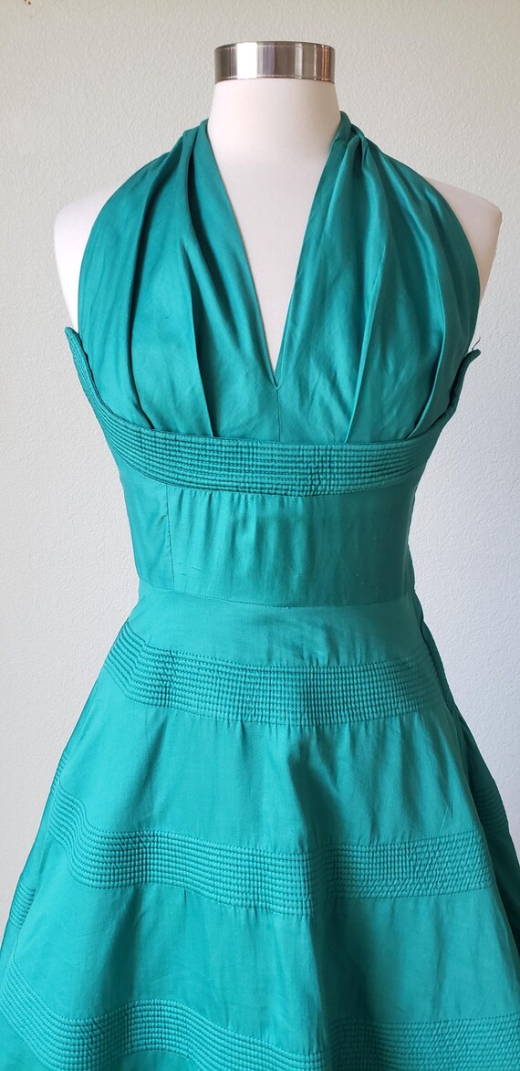 Classic 1950s Cotton Halter Dress with Trapunto Bands… - Gem