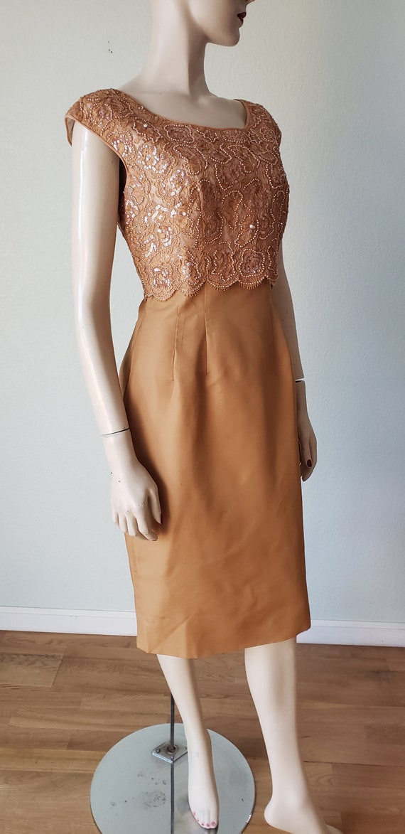 1960s Colin Original Silk Wiggle Dress with Lace and … - Gem