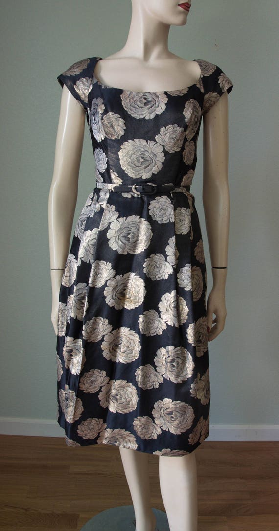 1960s Brocade Lame' Fit and Flare Dinner / Cocktail D… - Gem