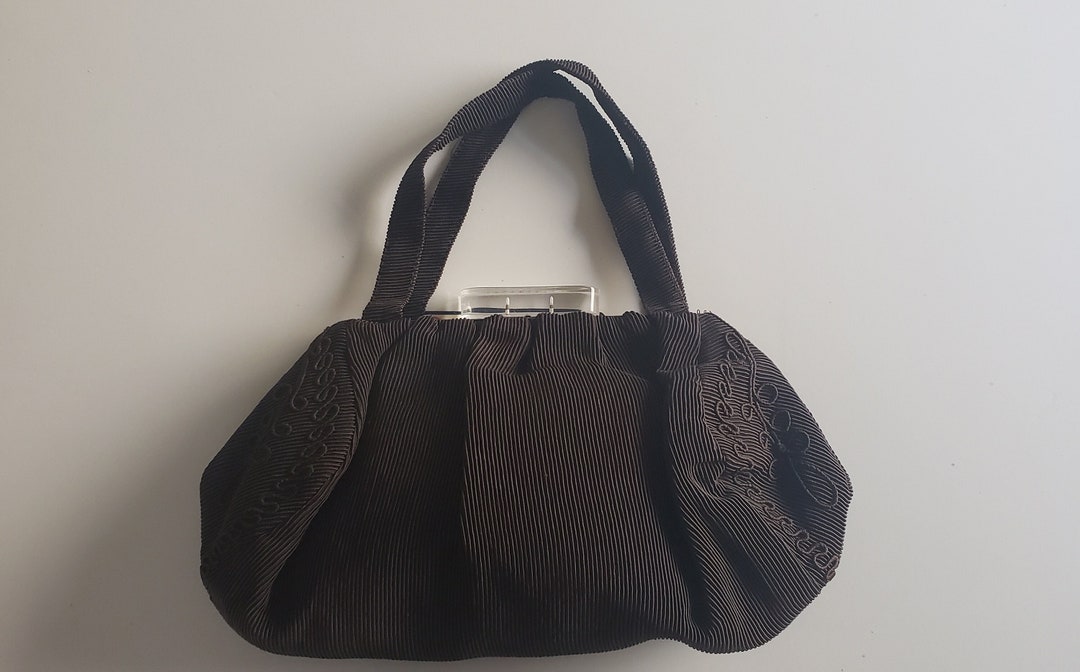 1940s Brown Cord Handbag With Lucite Clasp / 1940s Purse / 40s Top ...