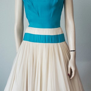 1950s Luis Estevez Silk Colorblock Cocktail Dress With Layered Skirt ...