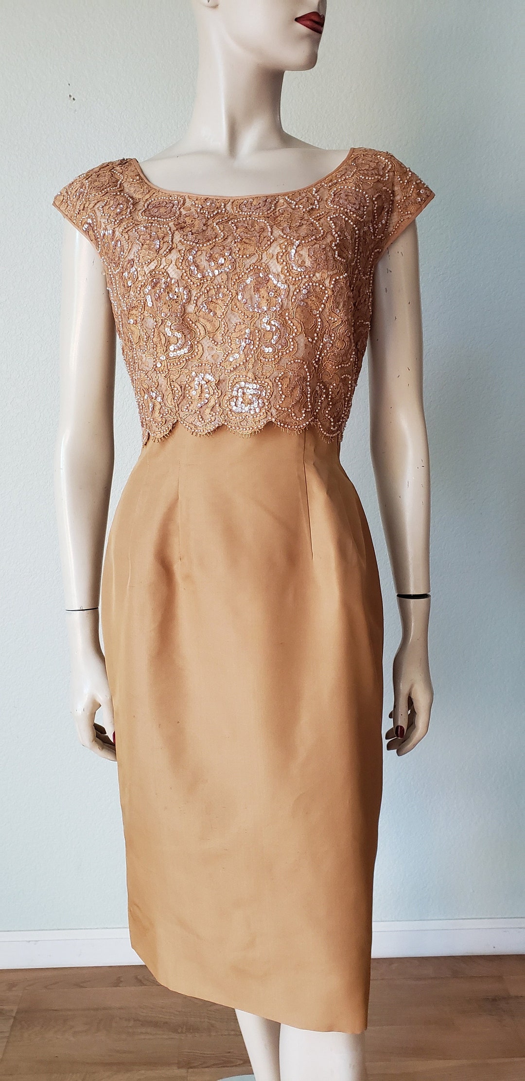 1960s Colin Original Silk Wiggle Dress With Lace and Sequins / 60s ...