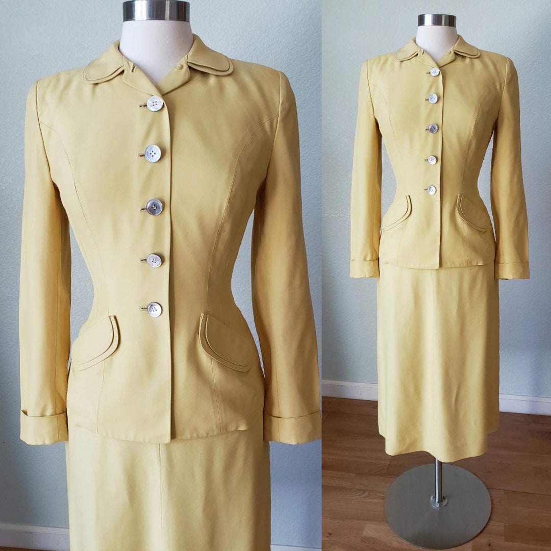 1940s Handmacher Rayon Gabardine Skirt Suit / 40s Summer Suit / 40s ...