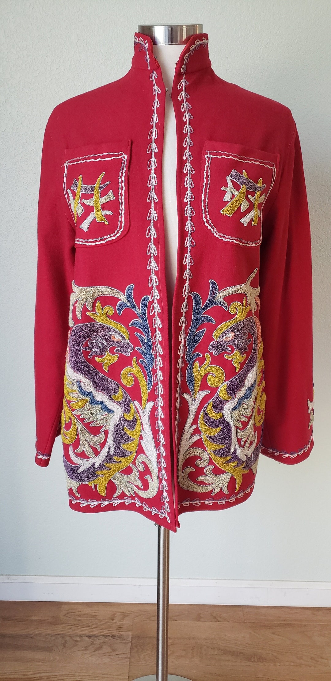 Wearable Art - 1950s Wool Mexican Jacket With Embroidered Appliqued ...