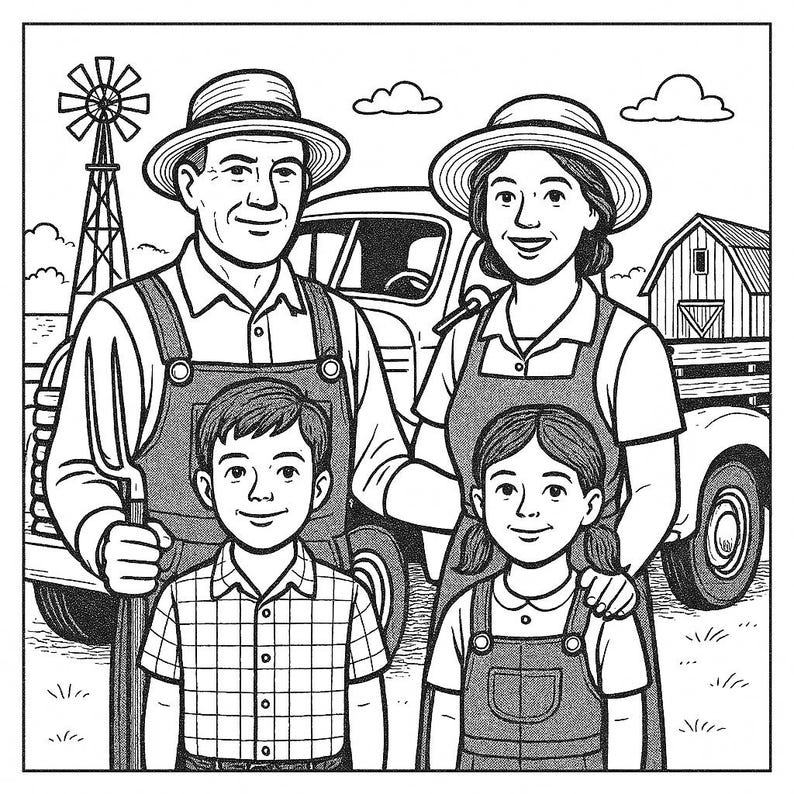 Wholesome Farm Family Coloring Pages - Etsy