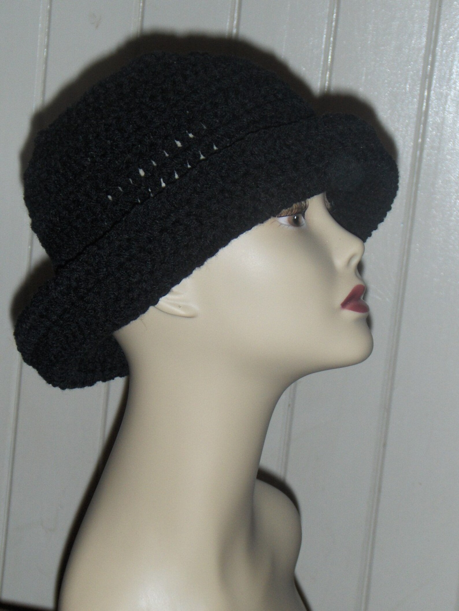 Raven Black Jaunty Crochet Hat. Formal Victorian Handmade Hand | Etsy