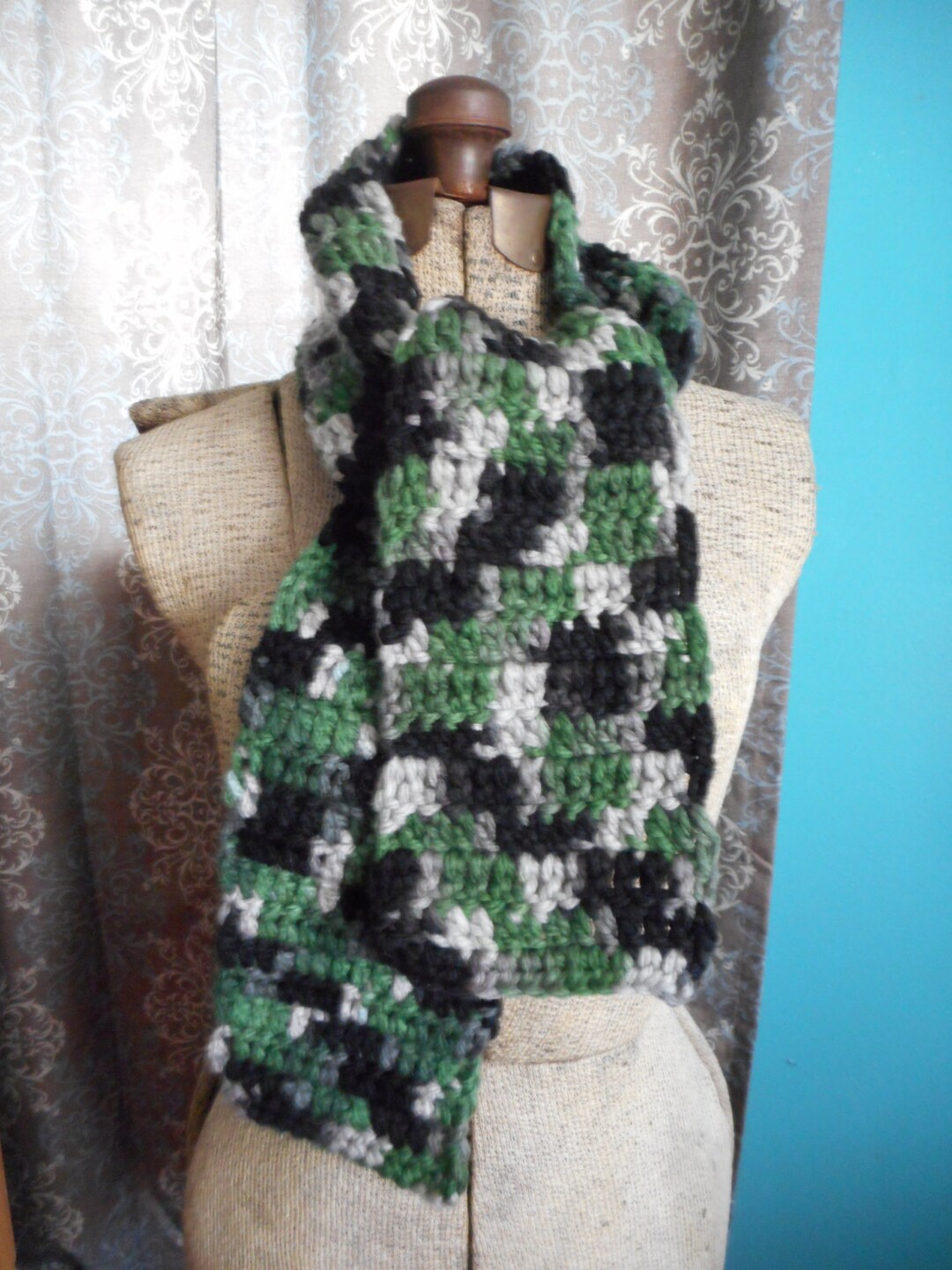 Nordic Forest Scarf Hand Crochet Chunky Wool Blend Boyfriend Scarf Neck ...