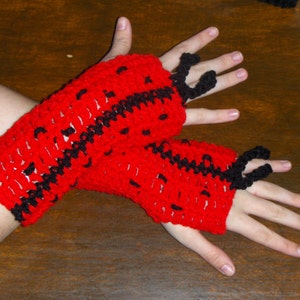 Ladybug Handmade Fingerless Gloves Arm Warmers Crochet Bohemian Sweet ...