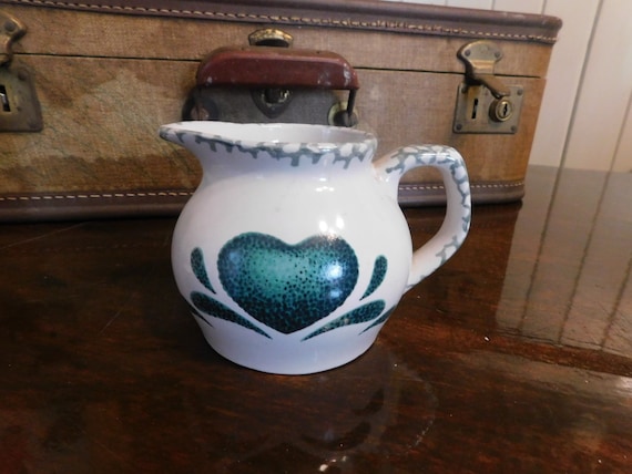 Cute little Country style creamer with emerald green heart | Etsy