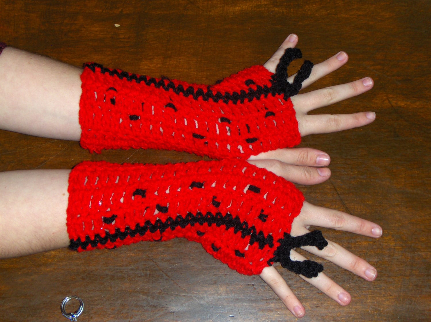 Ladybug Handmade Fingerless Gloves Arm Warmers Crochet | Etsy