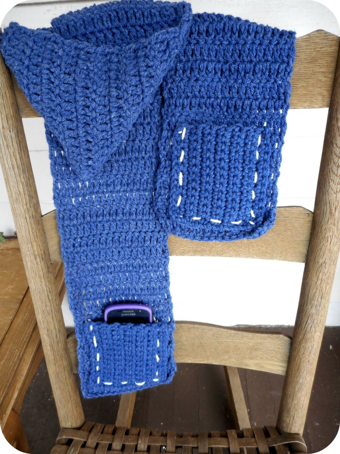 Blue Jeans Pocket Scarf. Denim Blue Handmade Crochet Scarf With ...