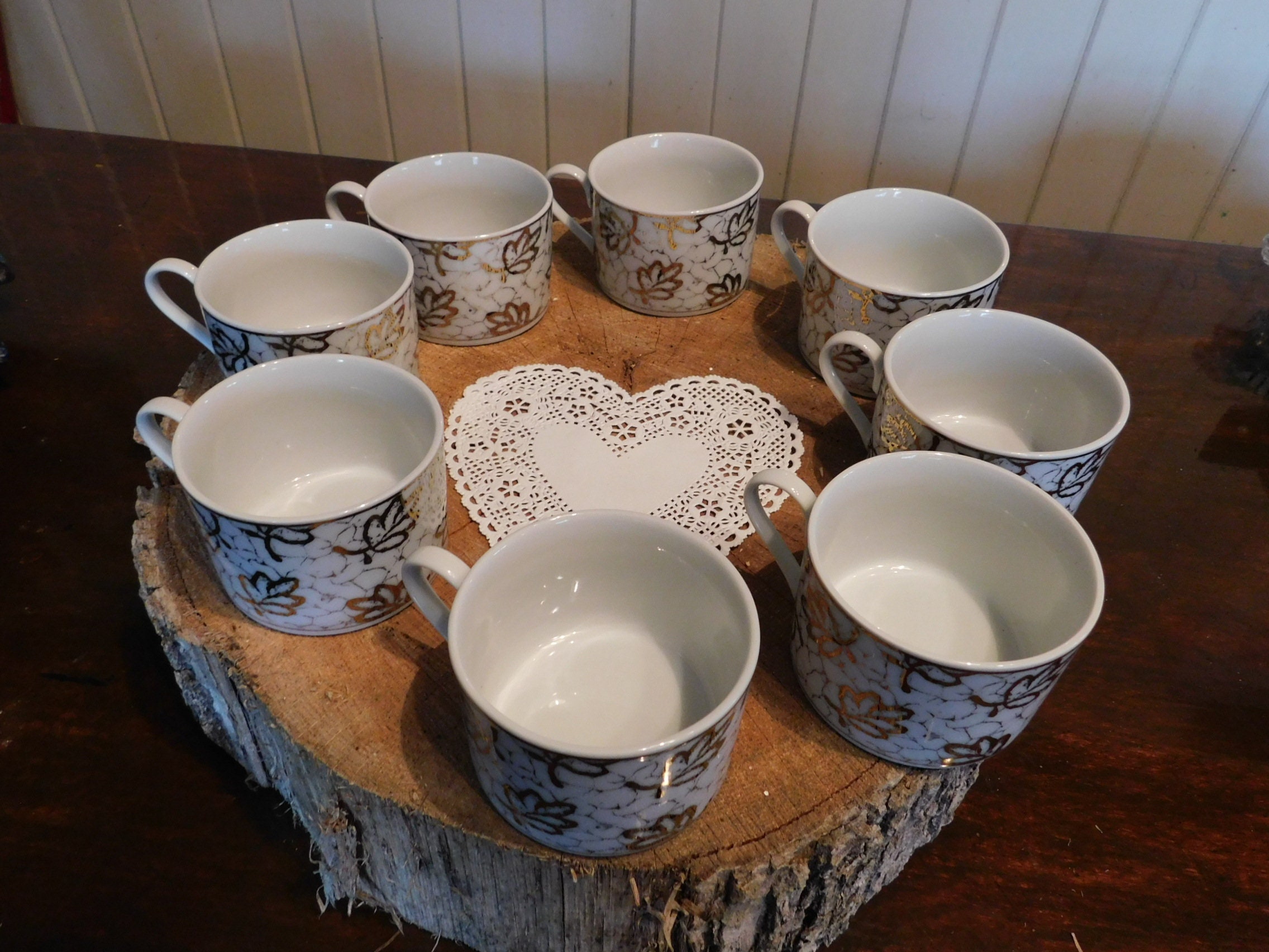 Vintage Gabbay China Mugs With Gold Leaf Design. Bone China Gold Veins ...