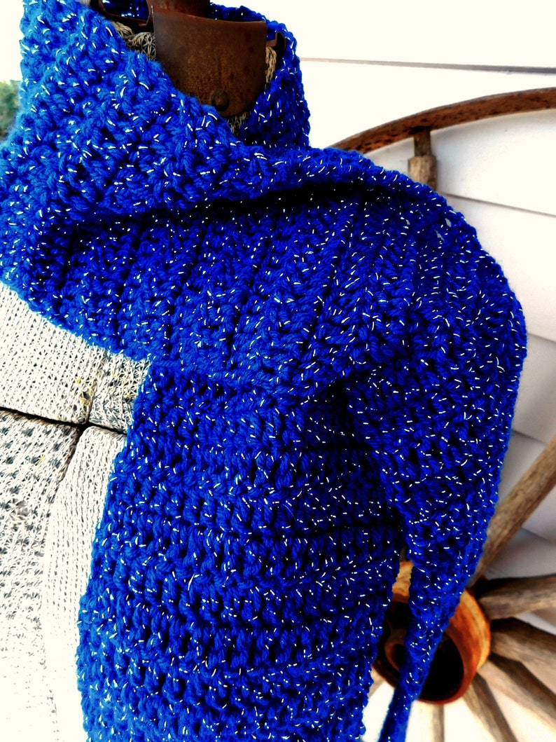The Blue Cosmos Crocheted Scarf. Sparkle Cobalt Blue Lattice & - Etsy