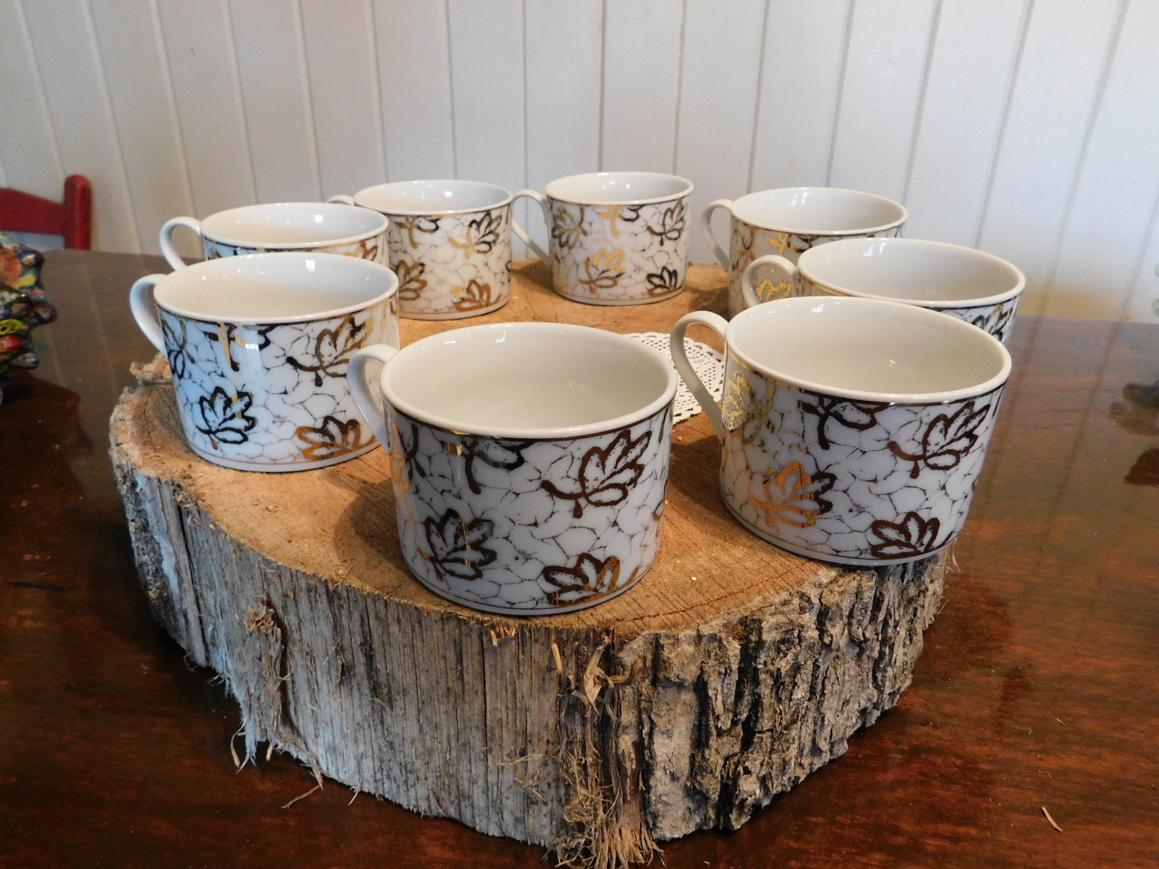 Vintage Gabbay China Mugs With Gold Leaf Design. Bone China Gold Veins ...