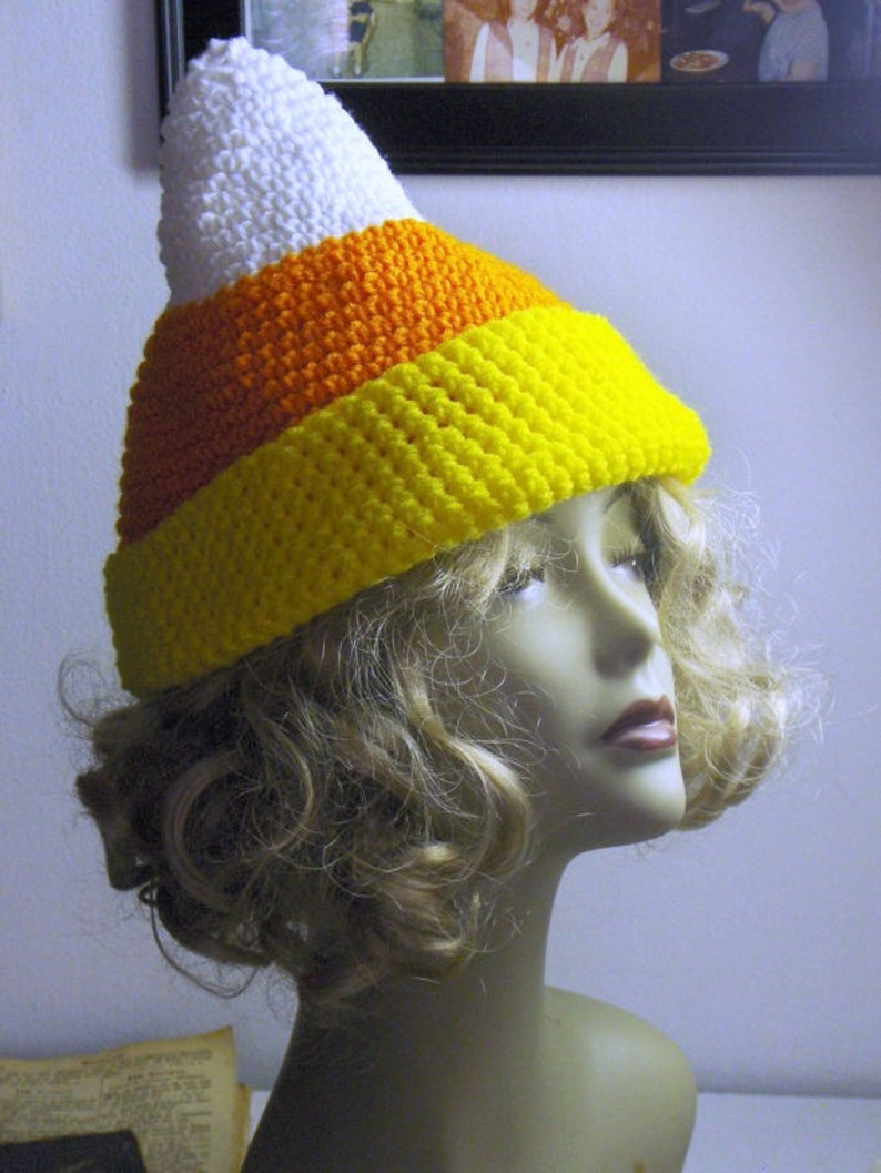 Candy Corn Crocheted Adult Sized Halloween Hat- Made to Order. Bohemian ...