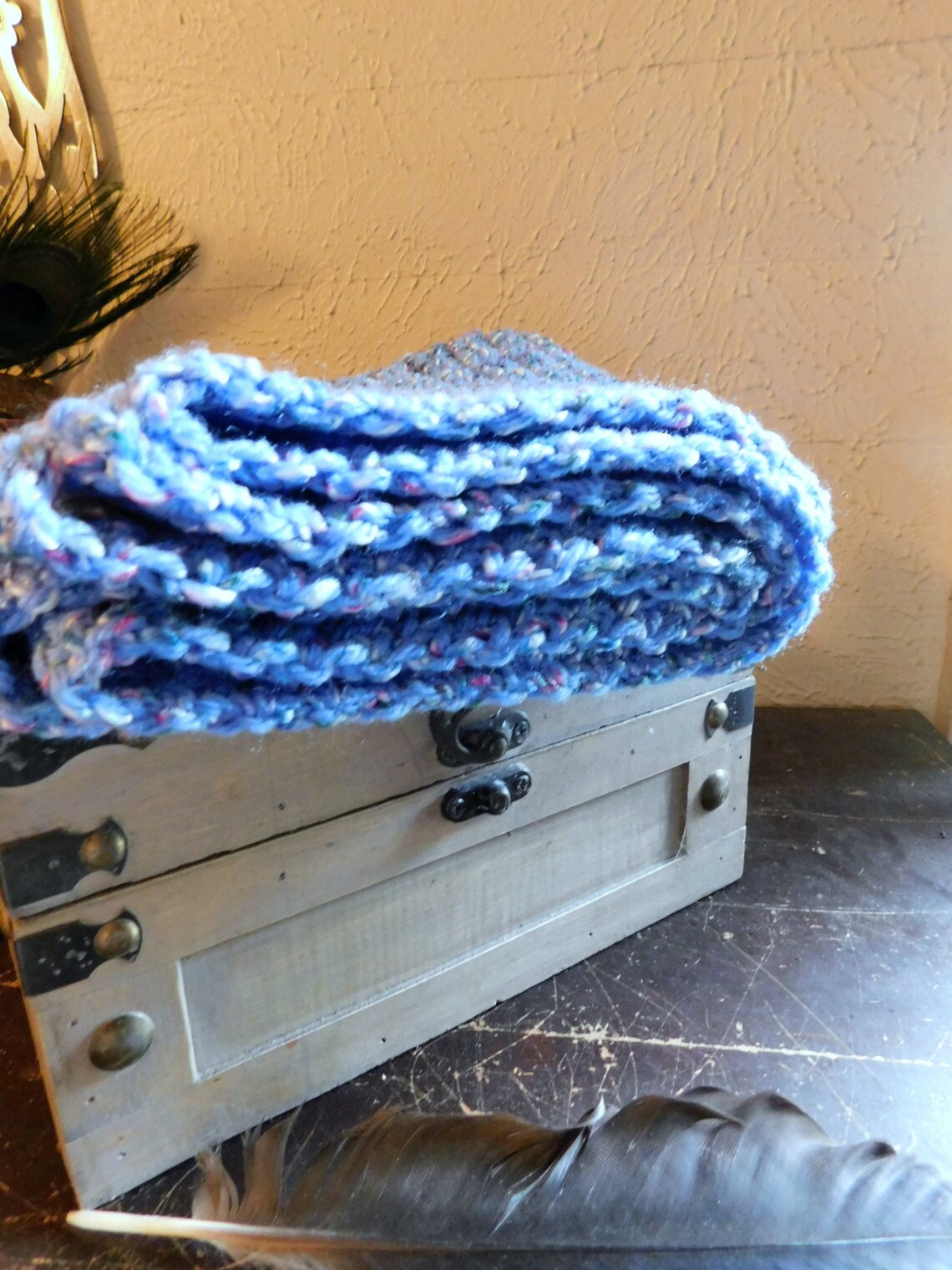 The Watercolor Boho Crocheted Handmade Periwinkle Blue Long Scarf. # ...