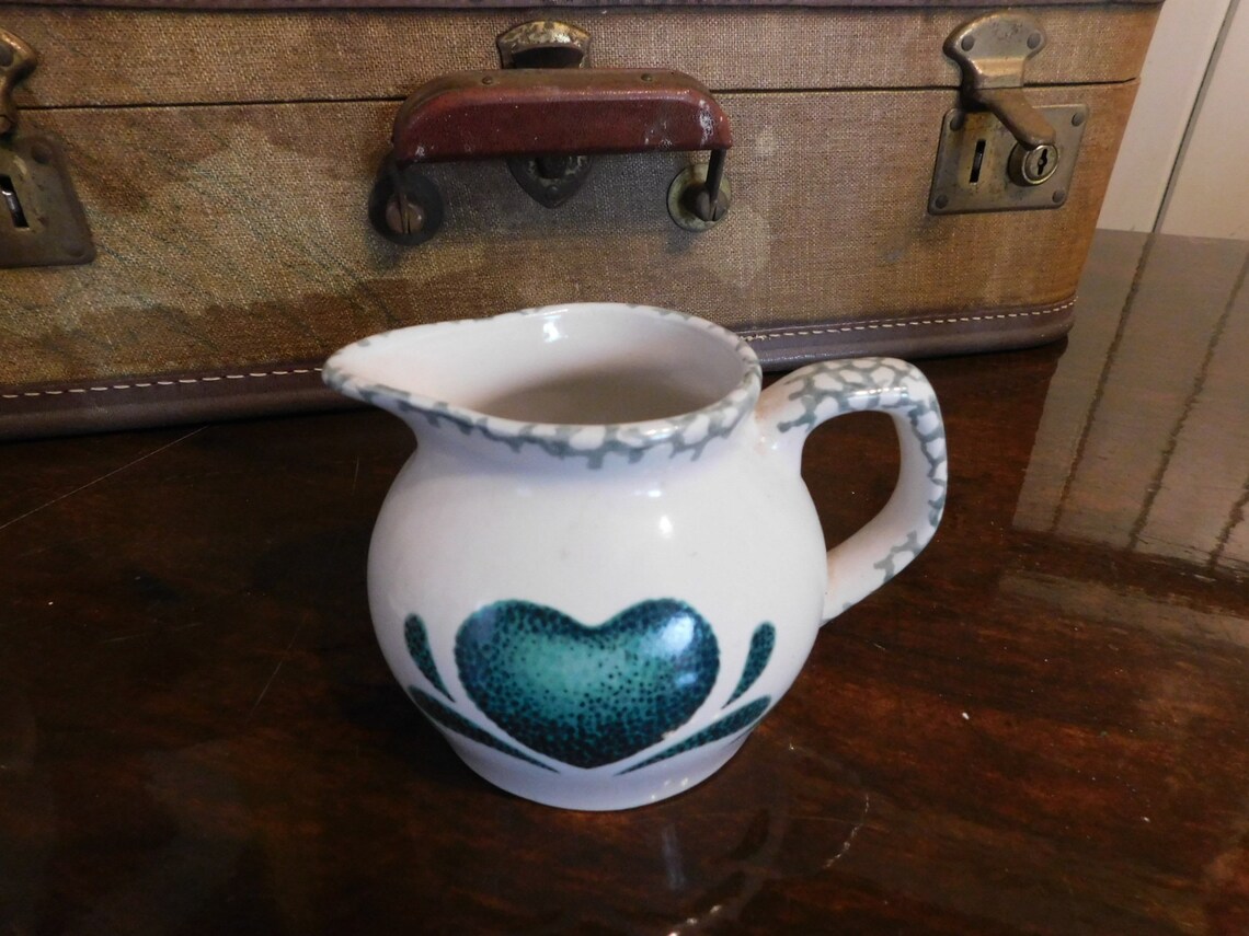 Cute little Country style creamer with emerald green heart | Etsy