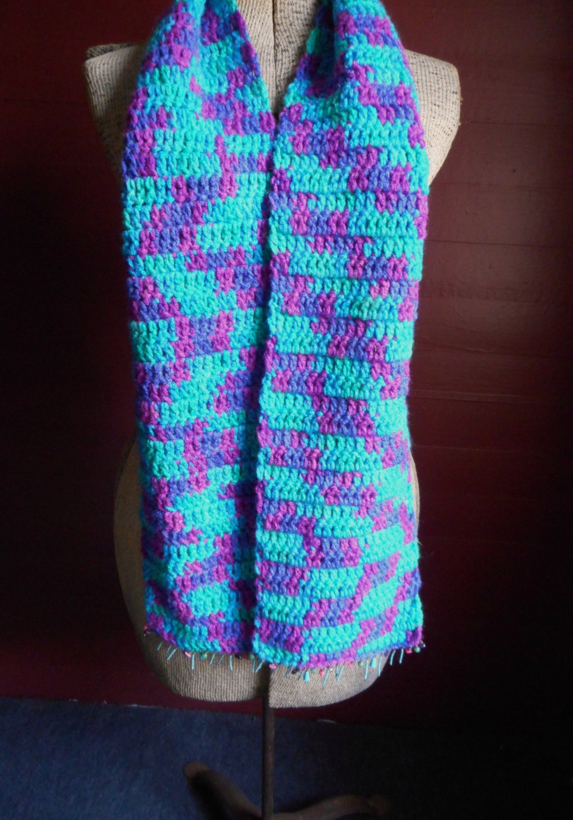 Gemstone Bohochic Jeweled Gemstone Fringe Crochet Scarf. Fall & Winter ...